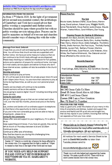 Mothering Sunday Service Sheet – St Margaret's Church Prestwich